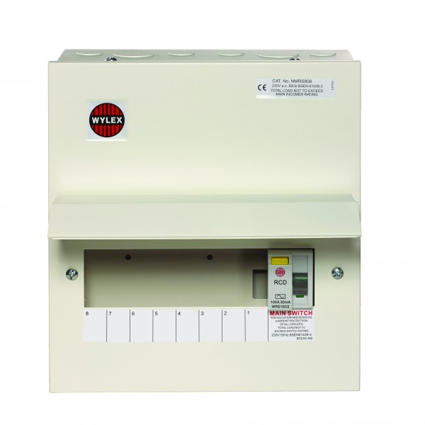 Wylex NMRS806 8 Way Amendment 3 Metal Consumer Unit w/ 100A 30mA RCD ...